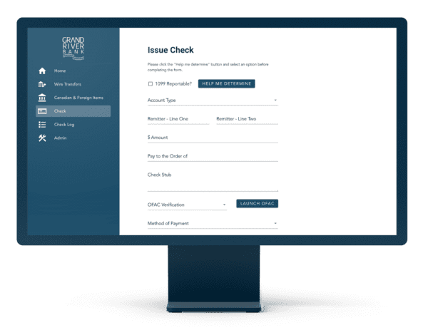 Grand River Bank, Custom Application - BizStream