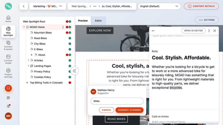 Composing Navigation and Site Structure in Kontent.ai using Web Spotlight - BizStream
